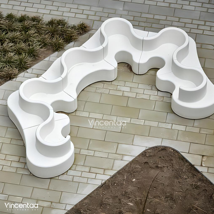 Vincentaa Park GRC Cement Benches for Sale Custom Twisted Shape White ...