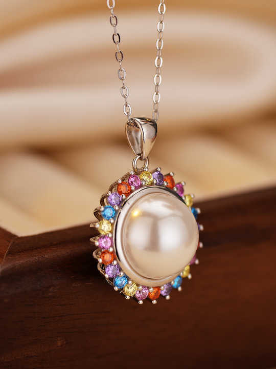 High Quality 925 Sterling Silver round Flat Pearl Pendant with ...