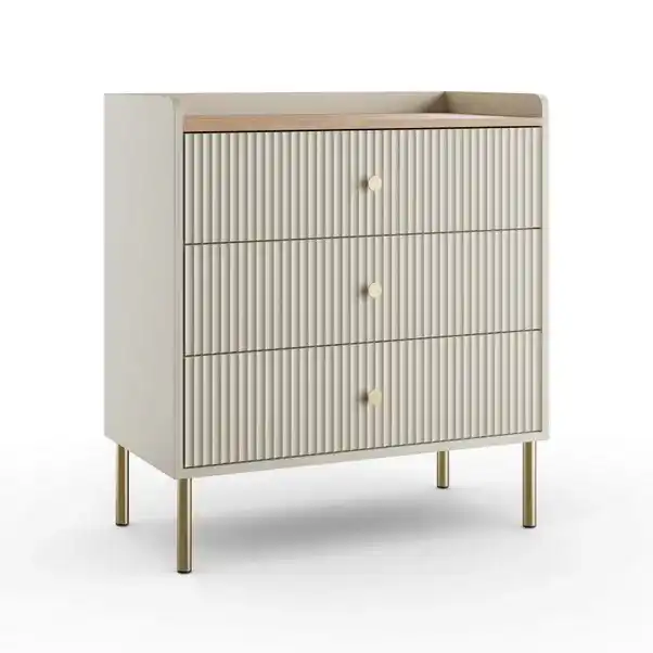 Modern 3-Drawer Ribbed Design Chest of Drawers for Home or School Bed ...