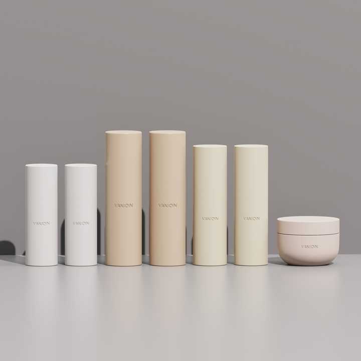 Eco Friendly Skincare Packaging - Beige Frosted PET Bottles