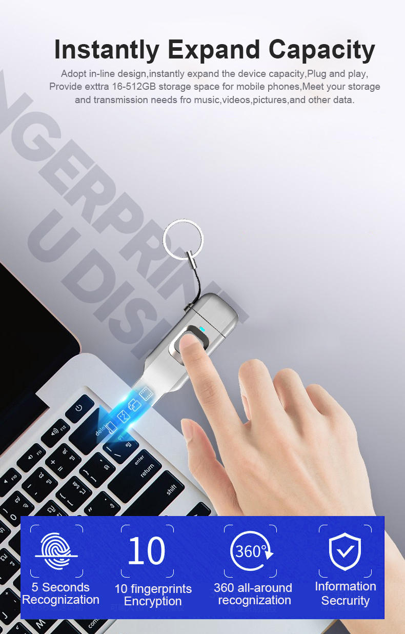 512gb usb 3.0 type c otg fingerprint encrypted USB drive with lock ...