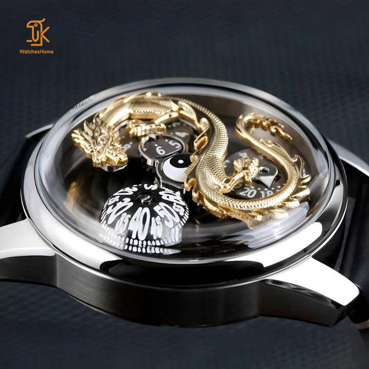 Wholesale High End luxury Spinning Moving Dragon Watch Black Leather ...
