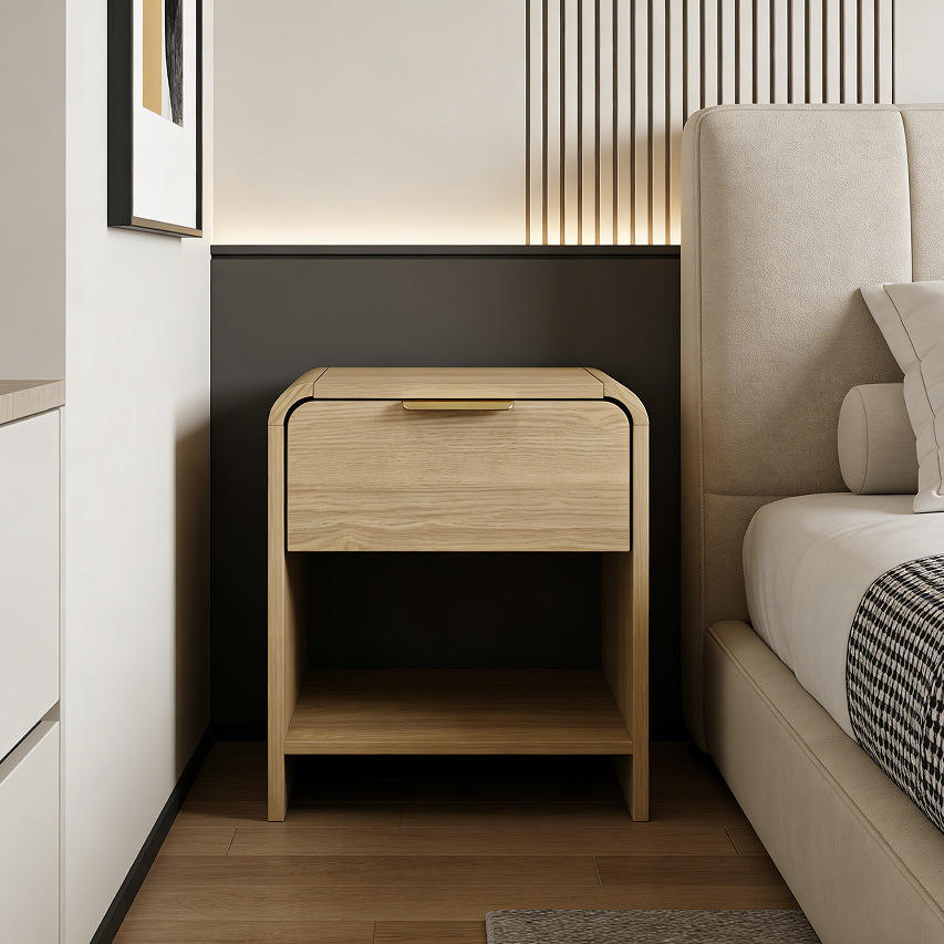 Wood Bedside Table, Simple and Practical Storage, Metal Handle ...