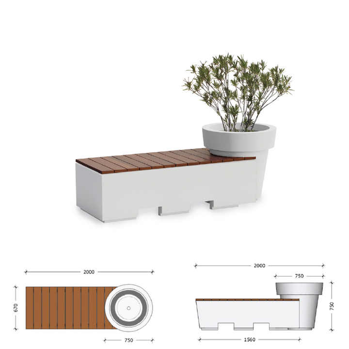 Modern Durable Garden Bench with Planter Pool GRC Outdoor Cement Patio ...