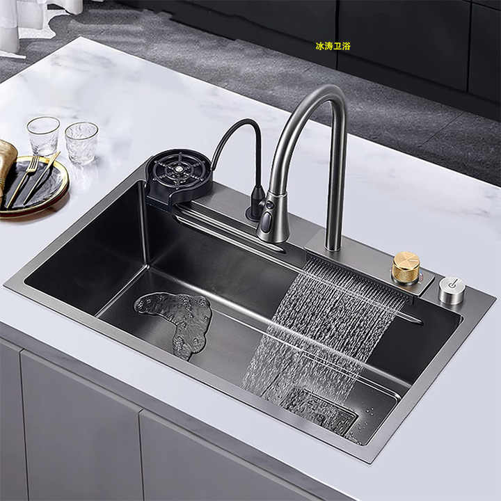 Complete Whole Set Waterfall Kitchen Sink Stainless Steel