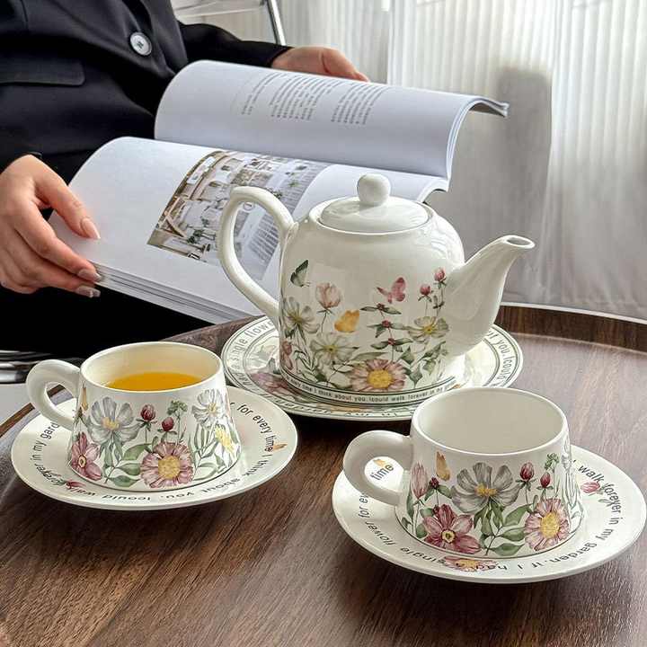New Design Ceramic Tea Pot and Cup Saucer Set Floral Tea Set with ...