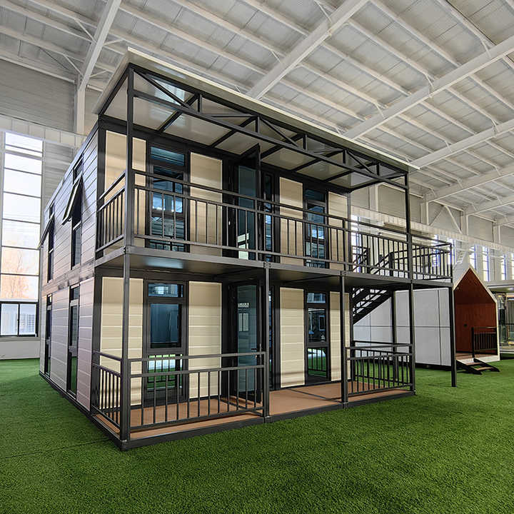 Prefabricated Flat Roof Container House Design Villa 2 Floor