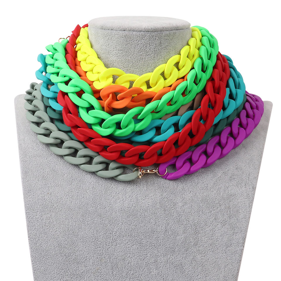 Bohemian Wholesale New 2025 Colorful Resin Chunky Choker Link Chain ...