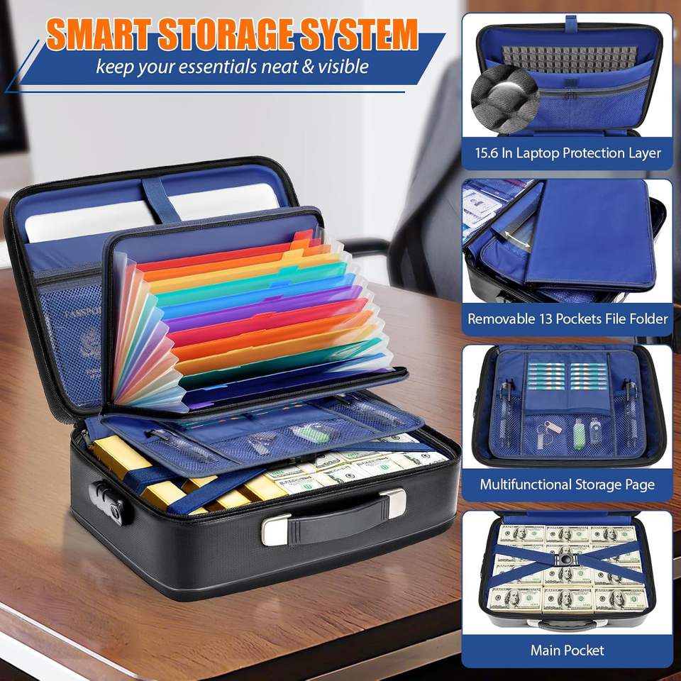 Fireproof Document Box Hard Case with Lock, Upgraded Size Fire Proof ...