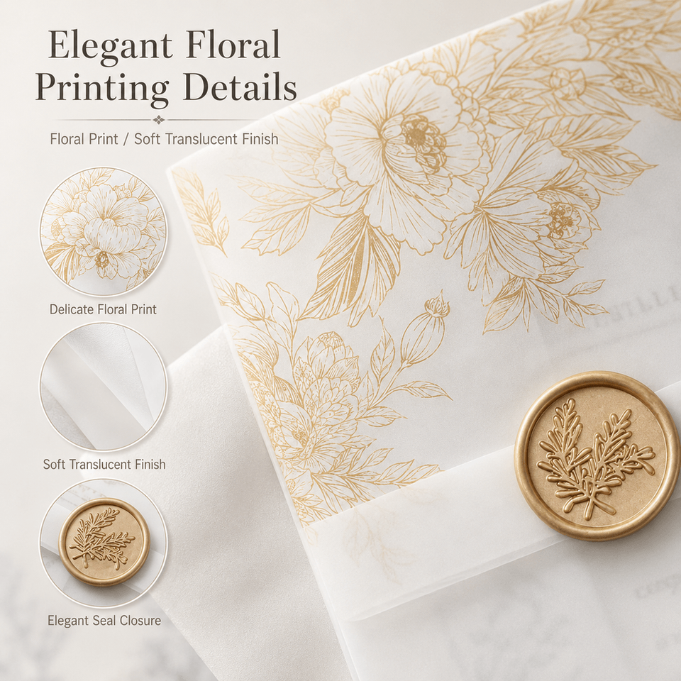 Custom Vellum Wedding Invitation Envelopes Floral Foil Jacket Wraps for ...