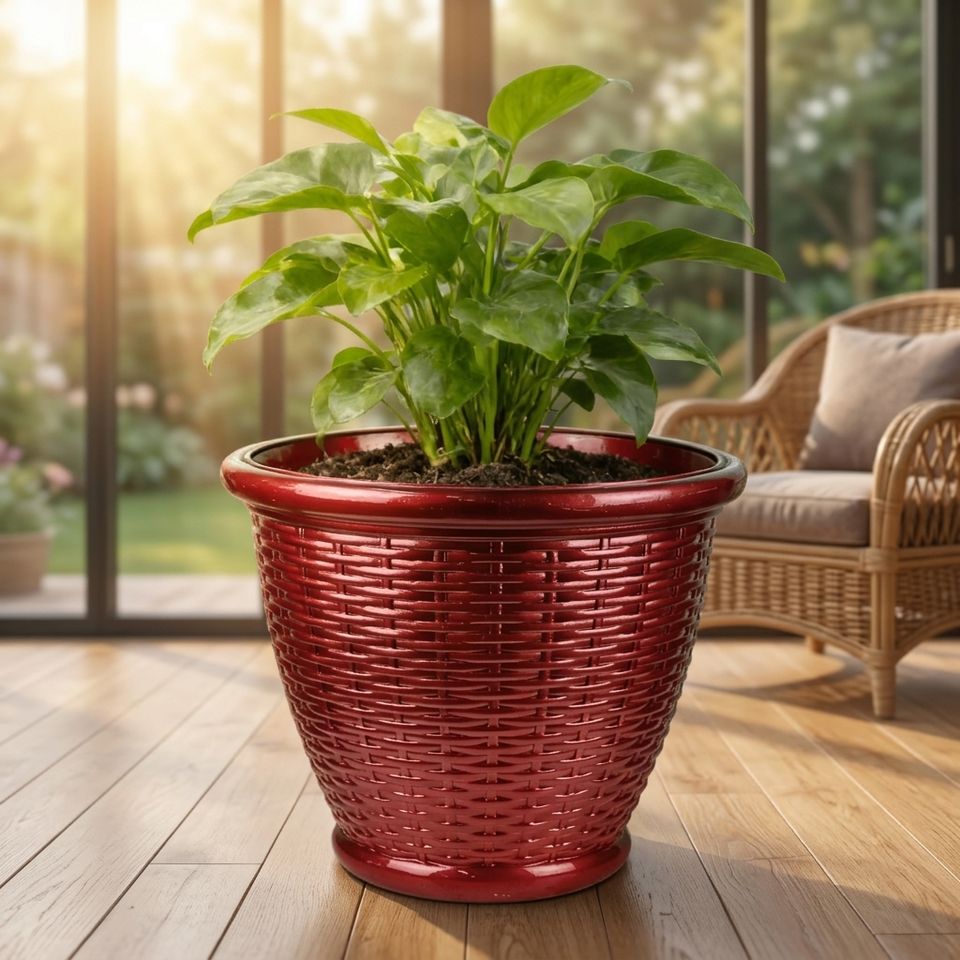 Luxury Rattan Effect Plastic Farmhouse Minimalist Flower Pots Removable ...
