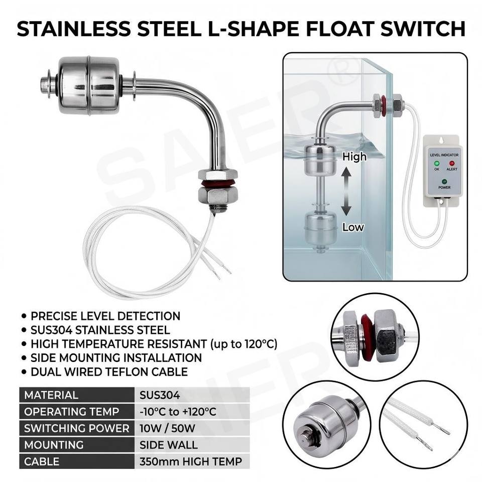 Side Mount L Shape Float Switch Stainless Steel High Temperature Liquid ...