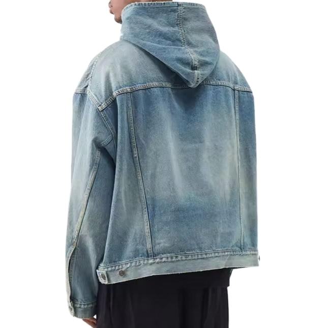 Custom logo Men's Acid Wash Vintage Distressed Denim Pullover Jacket ...