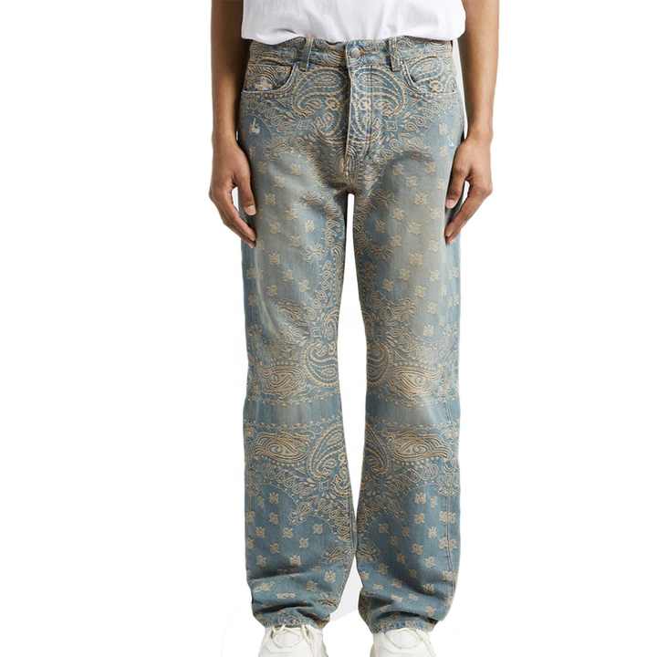 Custom Jacquard Bandana Straight Leg Jeans for Men High Waist Light ...