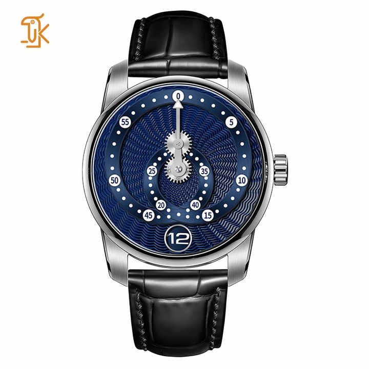 OEM Unique Jump Hour Mechanical Wrist Watch Luminous Mechanical Leather ...