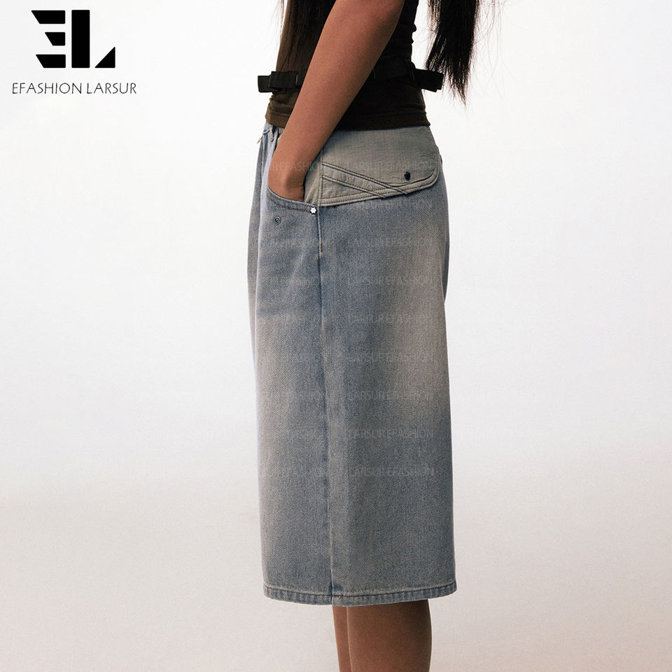 LARSUR Custom Factory Denim Patchwork Ripstop Cropped Jorts Distressed ...