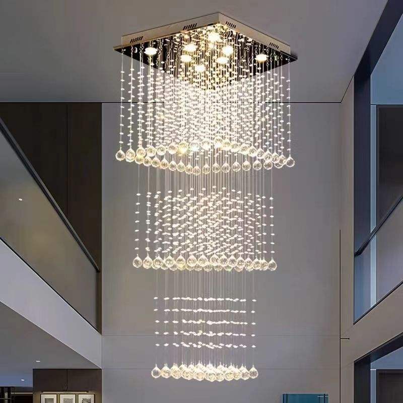 High Ceiling Duplex Villa Modern Adjustable Height Square Crystal ...