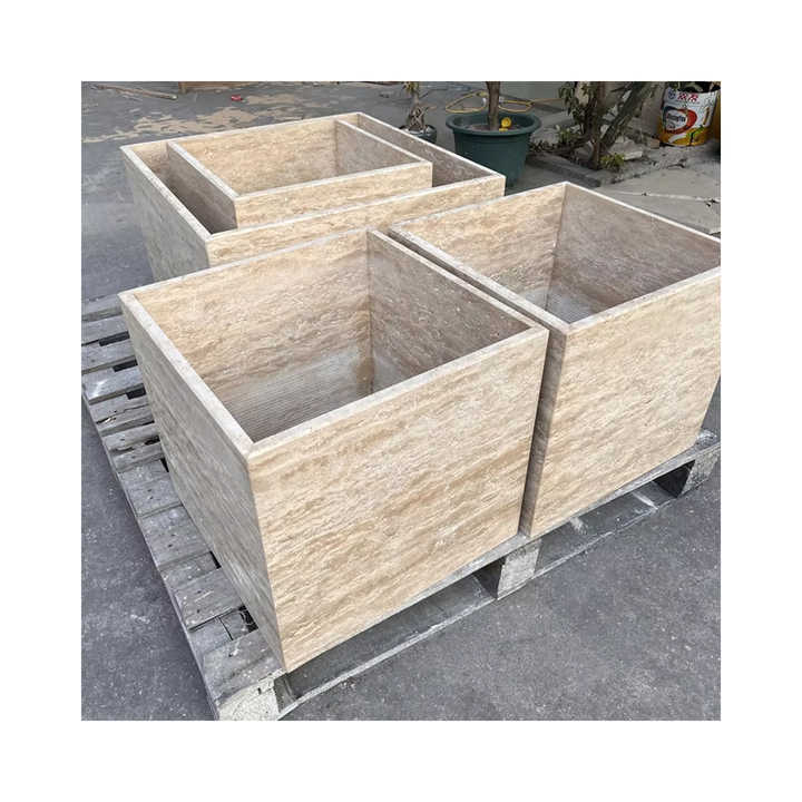Beige Travertine Flower Pot Planters - Customized for Garden Decor