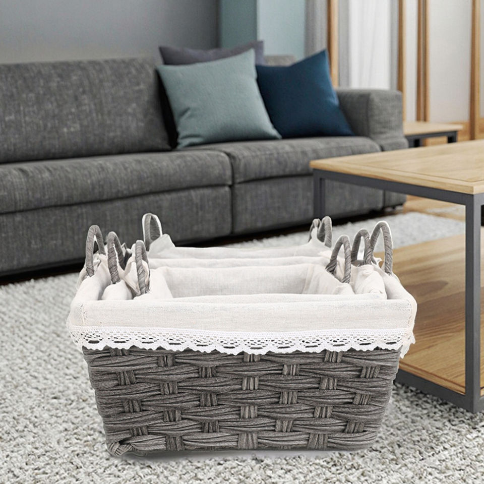 Eco-Friendly Rectangle Rattan-Like Woven Storage Basket Set Cute Design ...