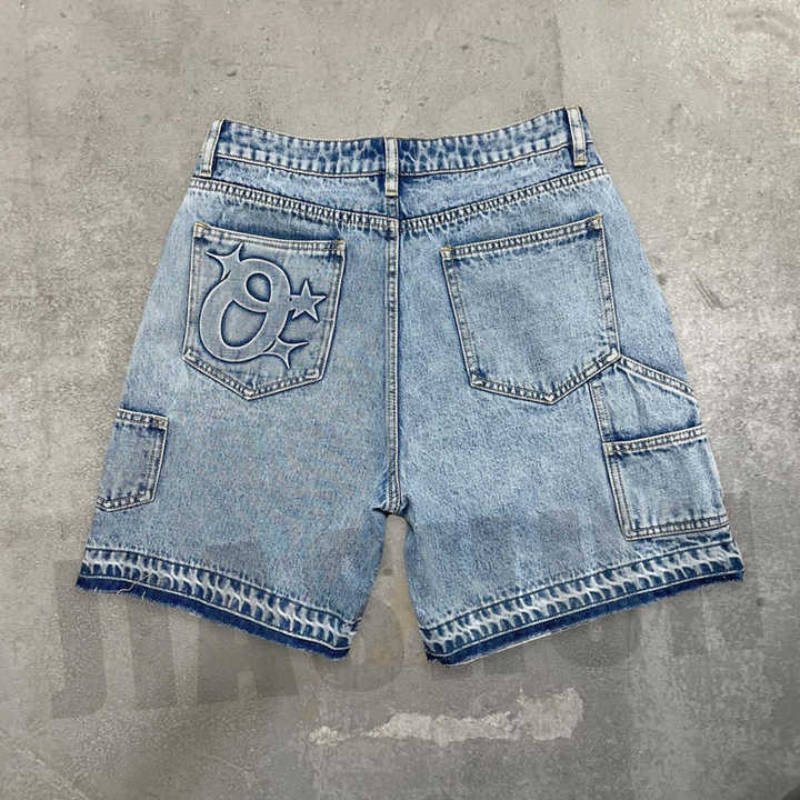 Custom Factory 3d Embossing logo Jorts Street Style Casual Blue Jean ...