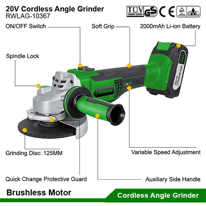20V DC Lithium Battery Electric Power Angle Grinding Machine Brushless ...