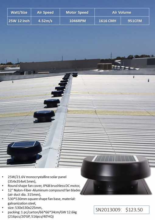 25W Solar Powered Smart Attic Axial Roof Exhaust Fan Eco-friendly DC ...