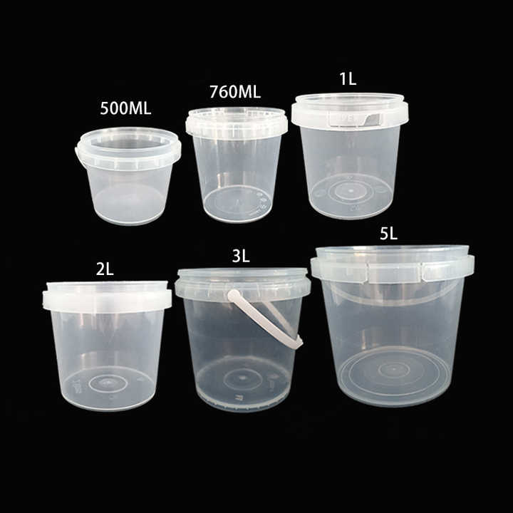 500ml to 5L White Clear Plastic Buckets with Lids & Handle