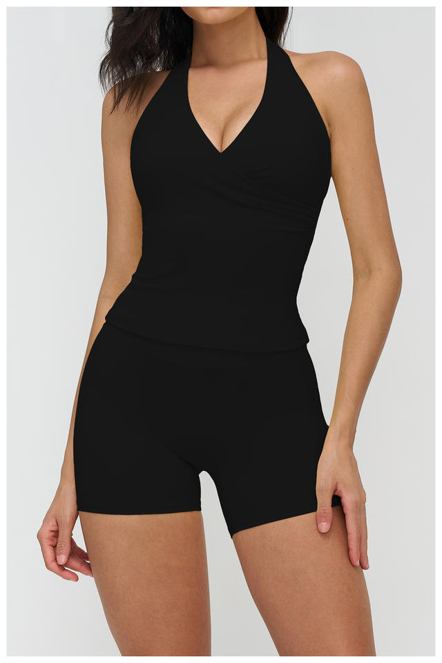 Women's V-Neck Halter Neck Yoga Tank Top Form-Fitting Brushed Back ...
