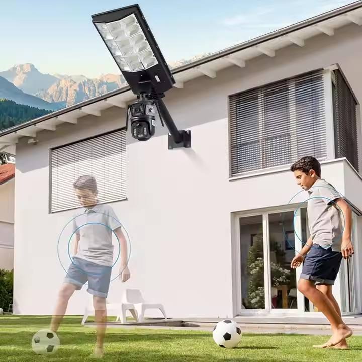Dual Lens Solar Street Lamp LED Light PTZ Camera WiFI 4G LTE CCTV ...