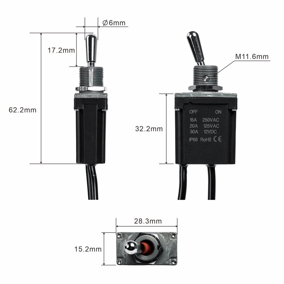 30A 12VDC 20A 125VAC 15A 250VAC Auto on off Waterproof Ip68 Wired Metal ...