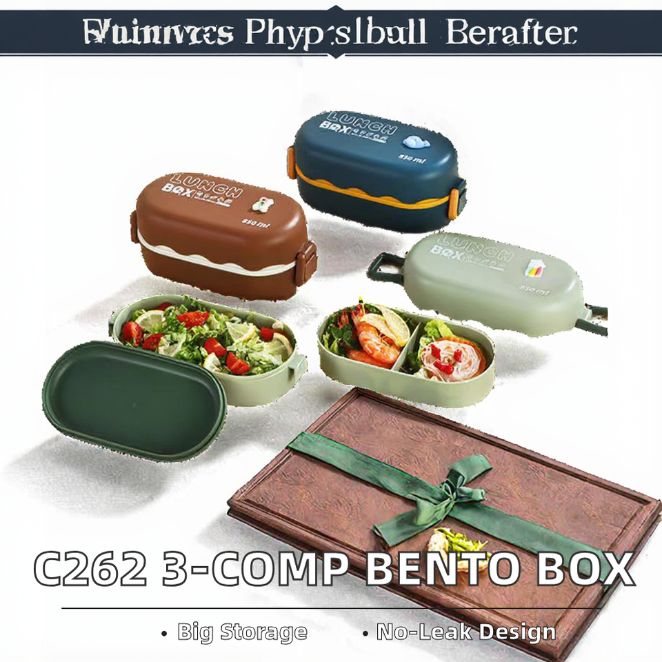 Dual Tier Portable Bento Box with Large Capacity 3 Compartment Leak ...