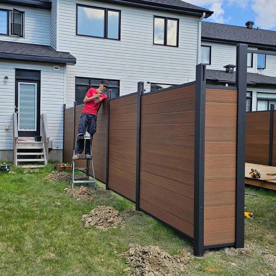 WPC Fence Panel with Snap-Lock System Textured Privacy Screen for Easy ...