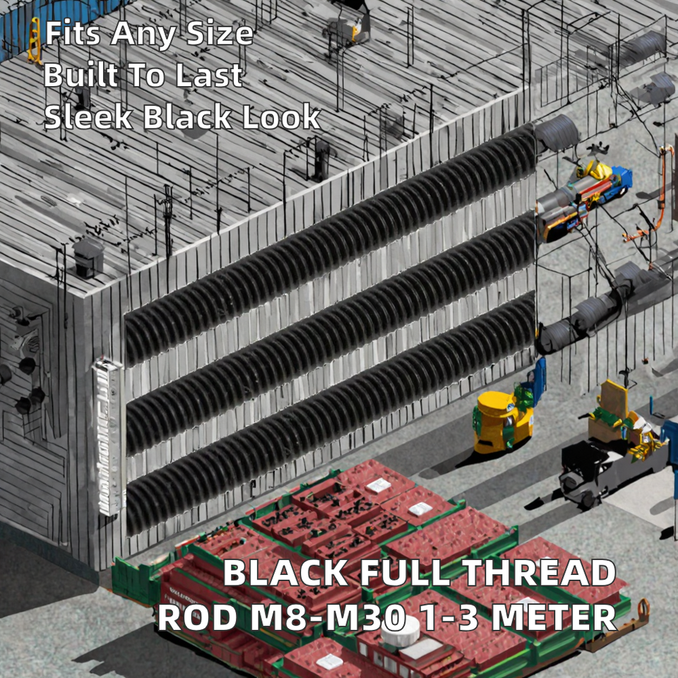 DIN Black Fully Threaded Rod Steel Threaded Bar M8-M30 1-3 Meter DIN975 ...