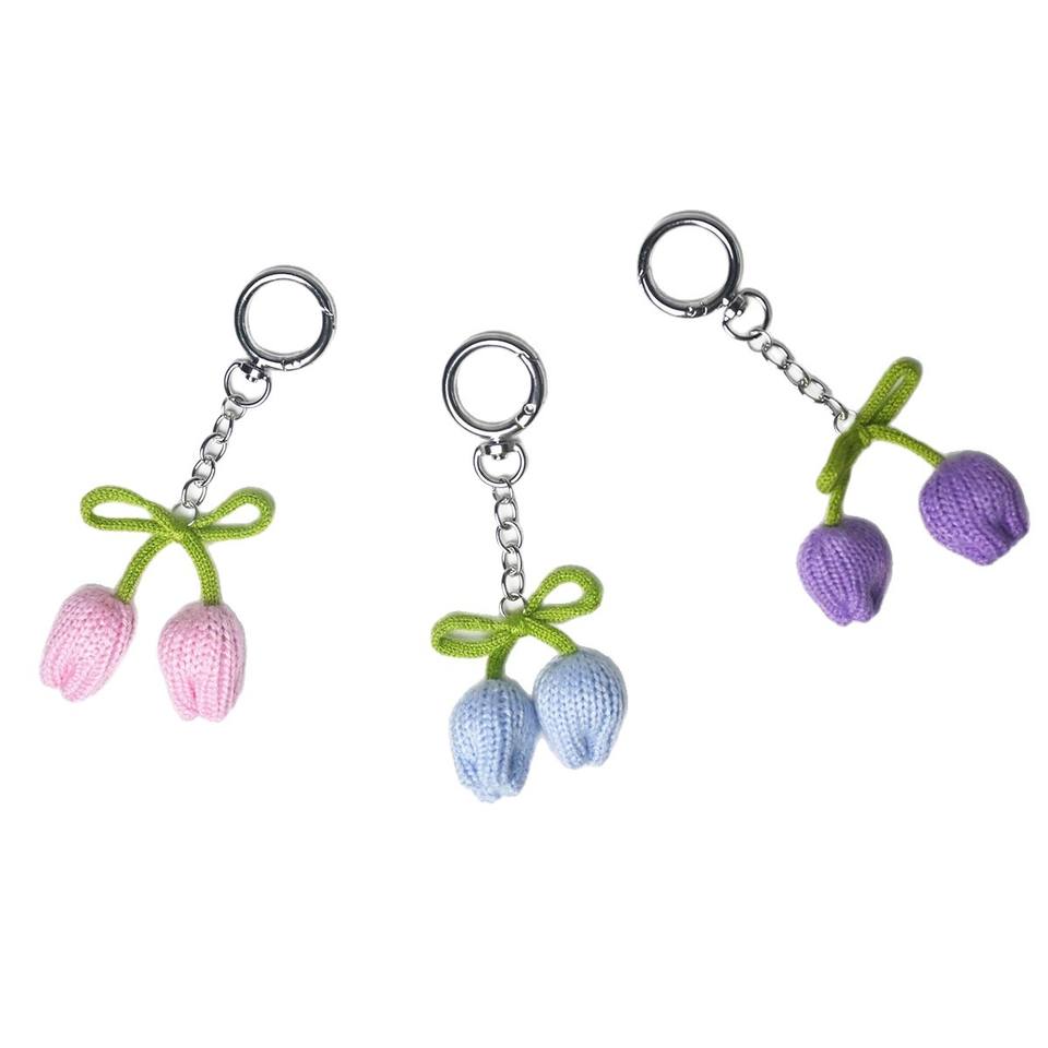 Handmade Wool Knitted Double Tulip Keychain Cute Crochet Flower Bag ...