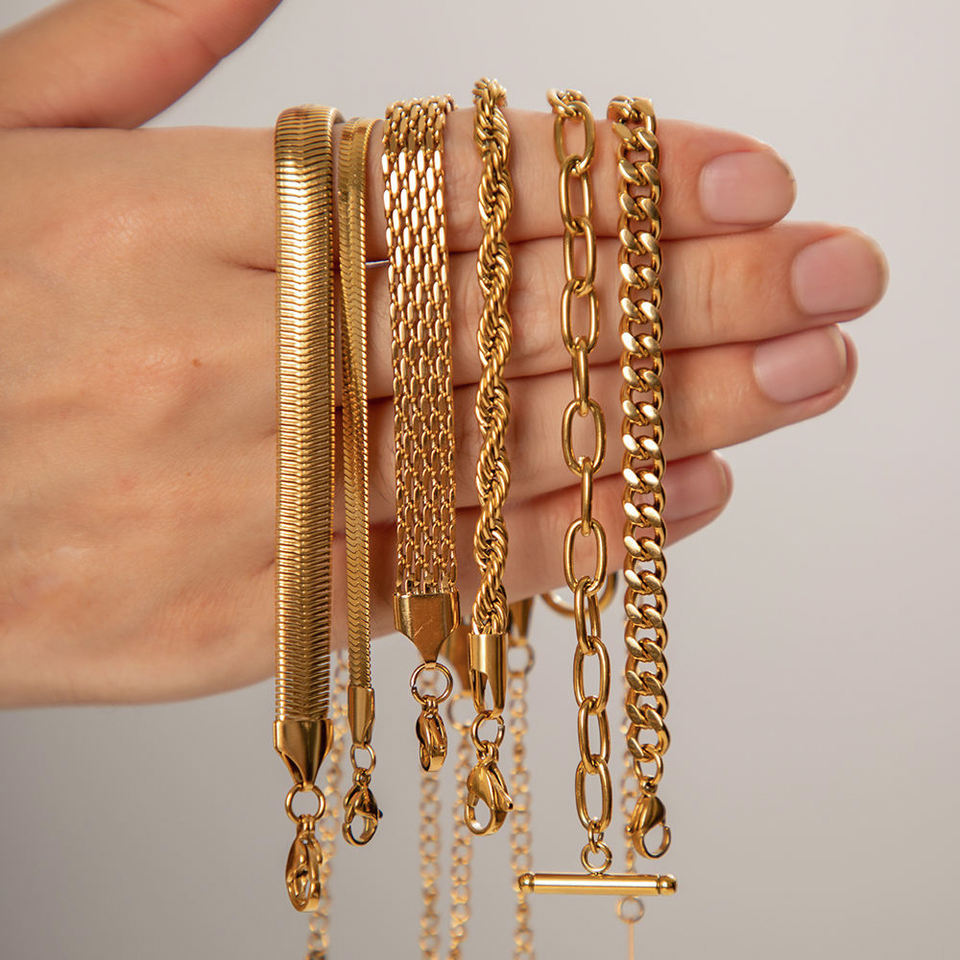 Vintage Stainless Steel Herringbone Stacking Bracelets