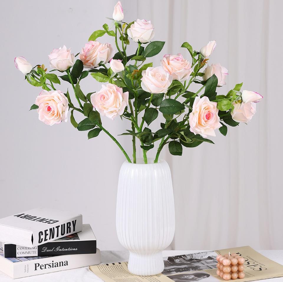 High Quality Handmade 3 Heads Artificial Latex Rose Real Touch Home ...