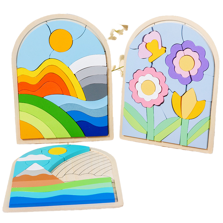 Wooden Toys for Children Cartoon Stereoscopic Puzzles Rainbow Toys ...