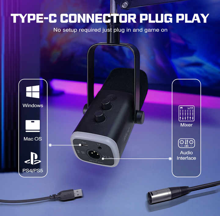 Fifine Ampligame AM8T Dynamic Gaming Mic Studio Microphone Mic XlR USB ...