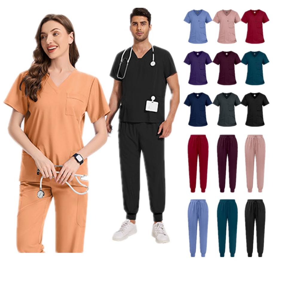 Custom logo Casual Wear Pure Color Breathable Hospital Uniforms Scrubs ...