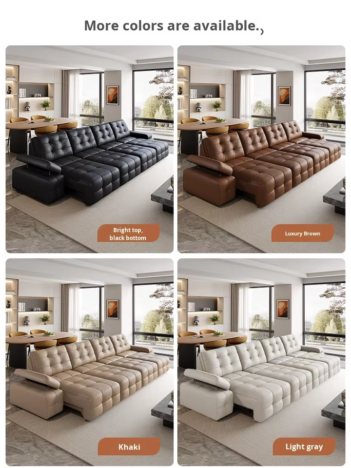 Modern Real Leather Power Sofa Bed, Convertible Electric Reclining ...