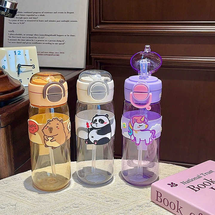 Md376 Capybara Pig Punk Space Plastic Cup Cartoon Cute Children Water Bottle Double Drink 600Ml ...