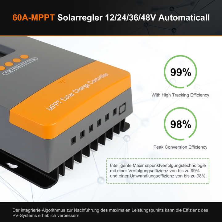 PowMr 60A MPPT Regulator Compatible with 12V/24V/36V/48V System Voltage Solar Charge Controller ...