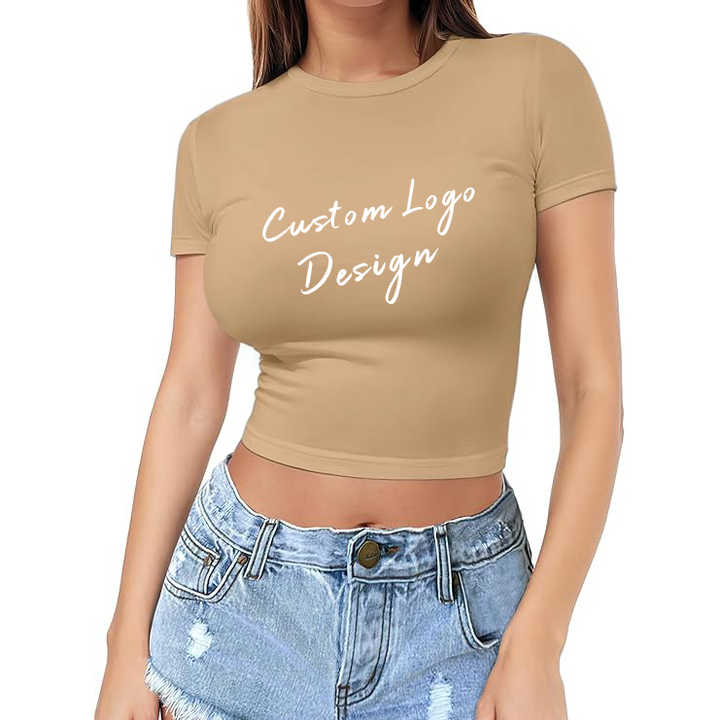 Wholesale Custom Logo Women Baby Tee Cropped T Shirt Casual Blank Crop ...