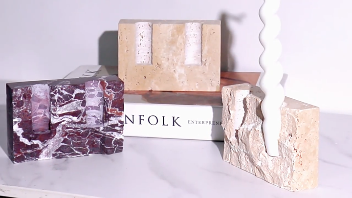 HZX Nordic Style Natural Stone Candlestick Holder Square Marble ...