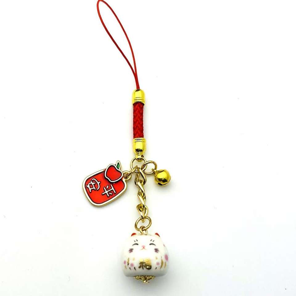 Japanese Lucky Cat Keychain Cute Cartoon Ceramics Maneki Neko Keychain ...