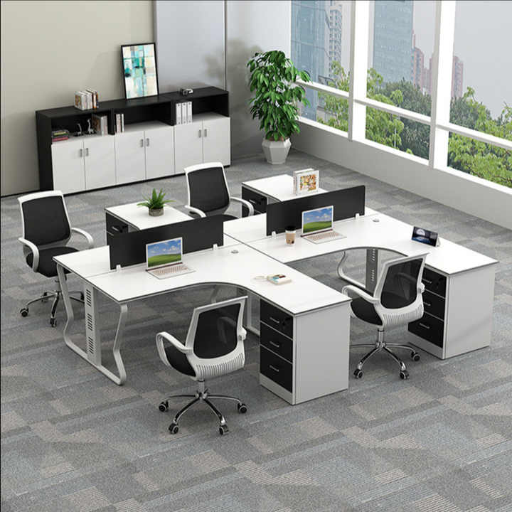 Modern Metal Office Staff Table Design - L-Shape Partition