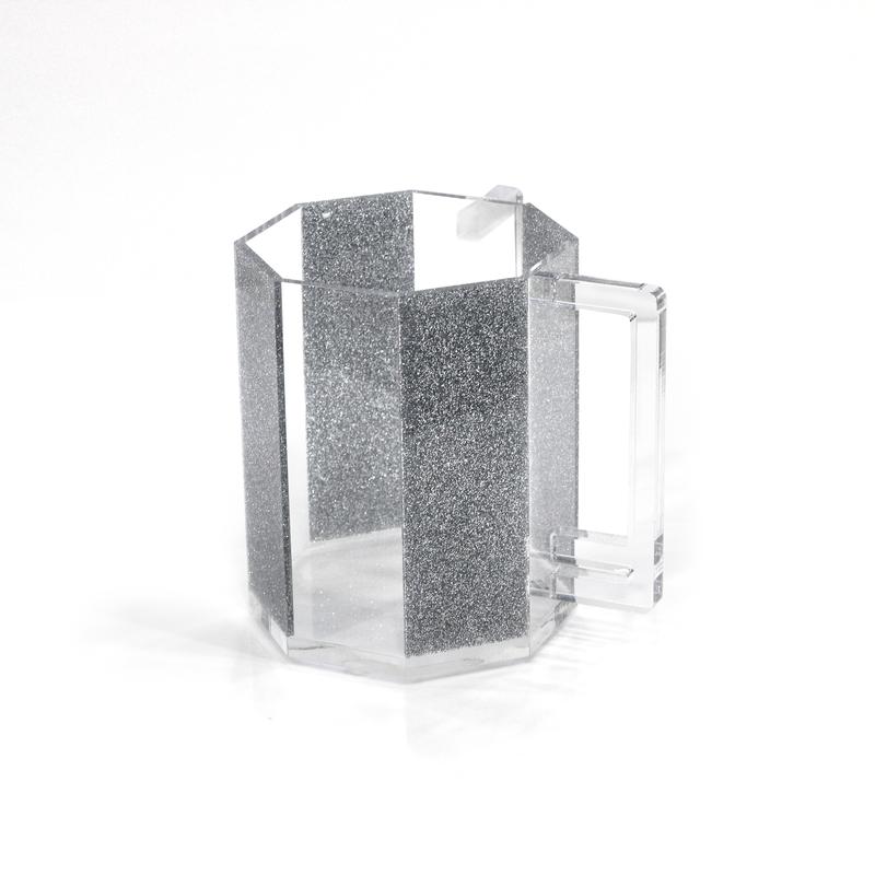 Lucite Jewish Hand Washing Cup - Dual Handle & Glitter Silver