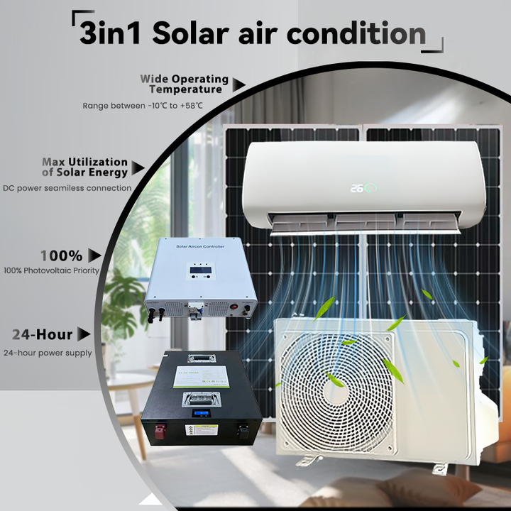 Quiet 18000BTU 3-in-1 Hybrid-Grid Solar Panel Air Conditioner Auto ...