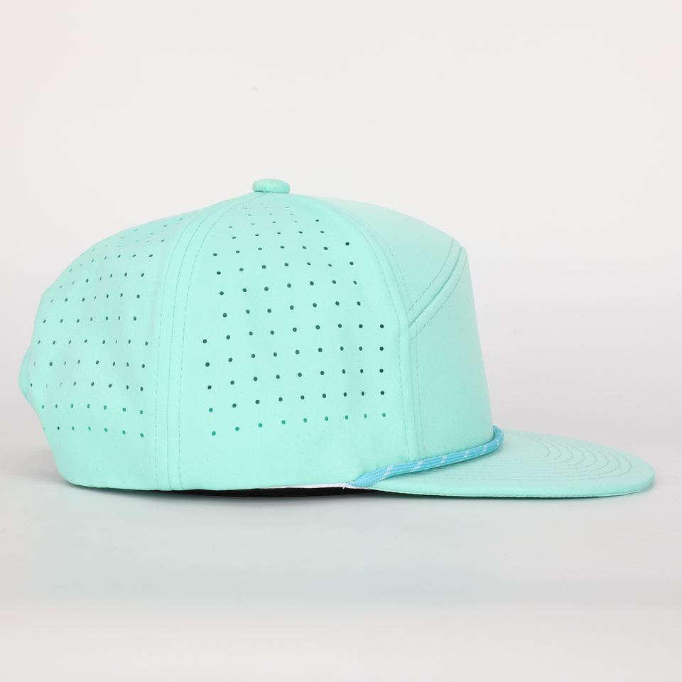 Wholesale Custom Snapback Cap 7-Panel Polyester Golf Hat With Laser Cut ...