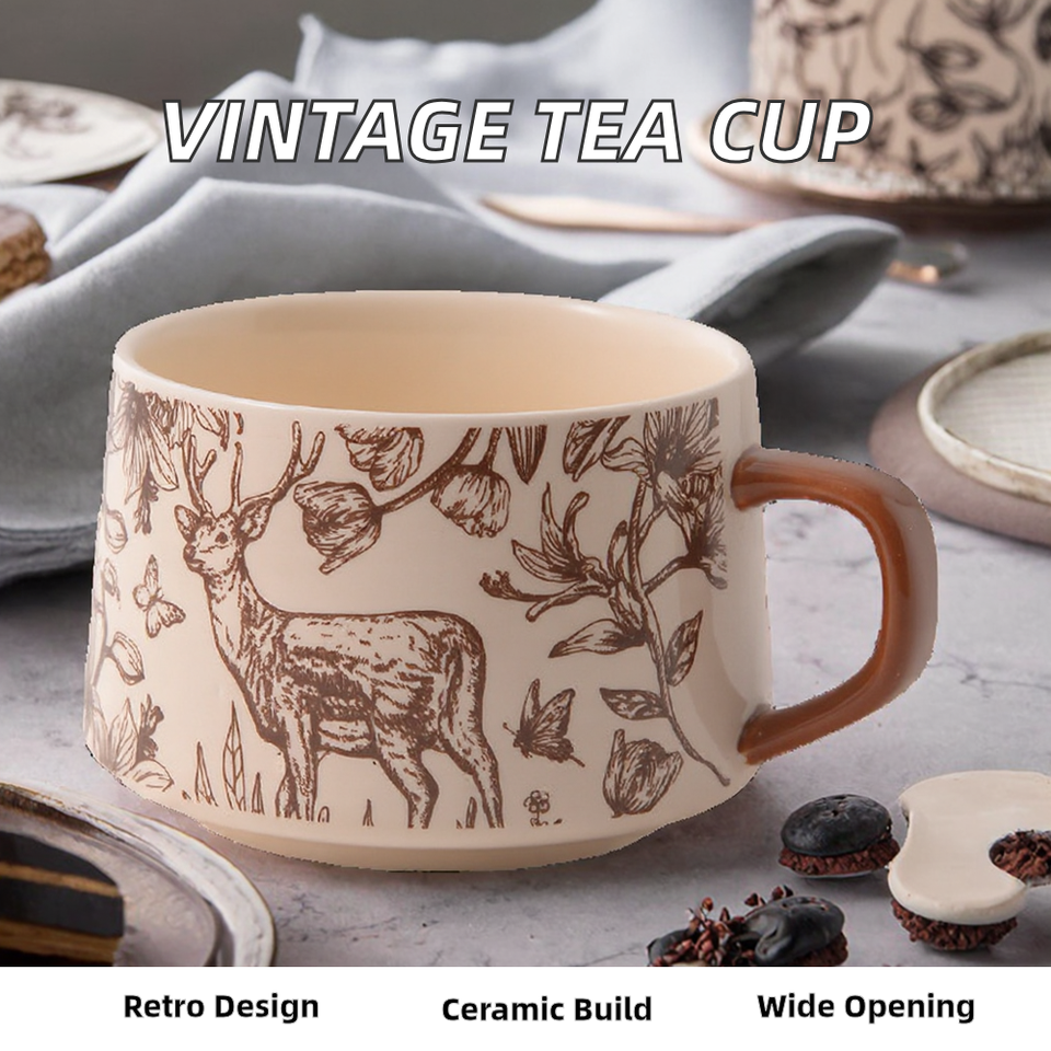 Classic Vintage Pattern Ceramic Coffee Mugs Saucer Golden Seller's Wide ...